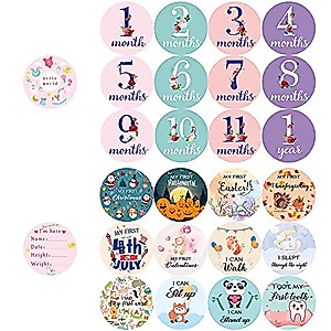 Baby Milestone Cards,Milestone Wooden Circles,Baby Months Signs,Monthly Milestone Wood Discs,Double Sided Printing,Set of 13