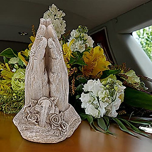 OSALADI Grave Lights Resin Praying Hands Cemetery Lamp Solar Powered Lights Lanterns Art Ornaments Satue Molds Sculture for Yard Patio Garden Outdoor Grey 21x11x20