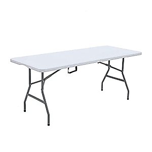 Lakhow UP041 6 Foot Long Portable Plastic Folding Multipurpose Utility Picnic Table with Powder Coated Steel Legs and Built in Carry Handle, White