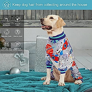 LovinPet Large Dog Wound Care/Surgery Recovery Clothes, Large Dog Pajamas, Lightweight Stretchy Jersey Knit, Galaxy World Gray Print, Big Dog Jammies,UV Protection,Large Breed Dog Onesie, Pet PJ's/XL