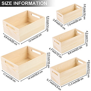 Aodaer 5 Packs Unfinished Wood Box Wood Crates Cutout Handles DIY Decorative Nesting Wood Box Treasure Box for Crafts, Decoration, Storage (Natural)