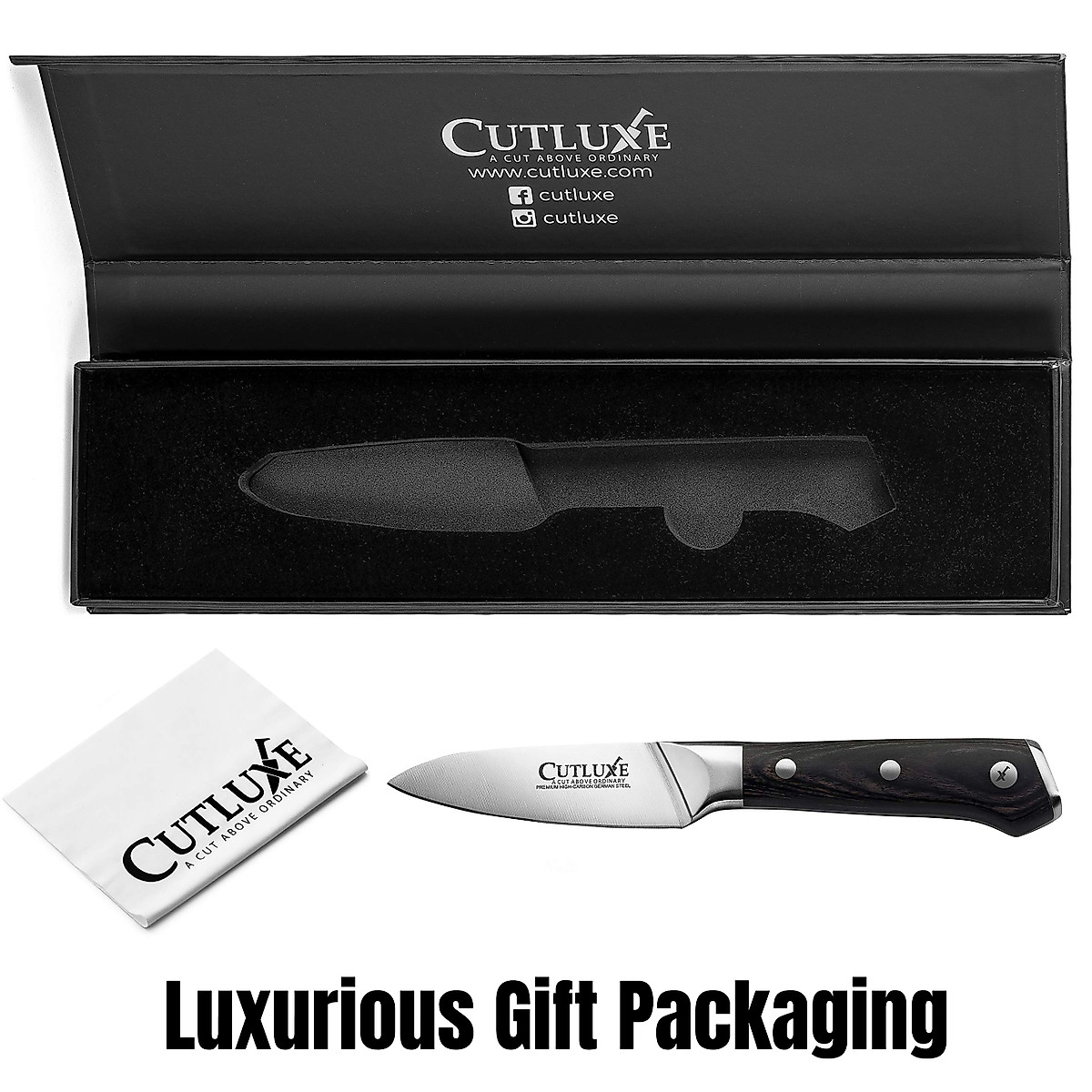 Cutluxe Santoku Knife & Paring Knife – Forged High Carbon German Steel – Full Tang & Razor Sharp – Ergonomic Handle Design – Artisan Series