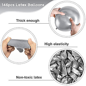 RUBFAC Silver Balloons, 146pcs Different Sizes Pack of 36 18 12 10 5 Inch for Balloon Garland or Balloon Arch as Graduation Wedding Birthday Baby Shower Anniversary Party Decorations