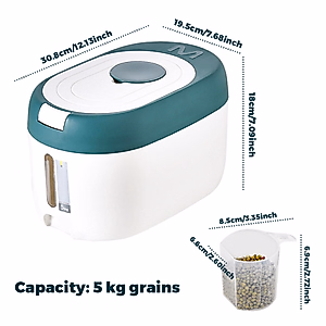 Rice Storage Container, 5KG Sealed Rice Dispenser with Measuring Cup, BPA-Free Cereal Storage Containers for Soybean Corn Kitchen Pantry Organization, Cereal Containers