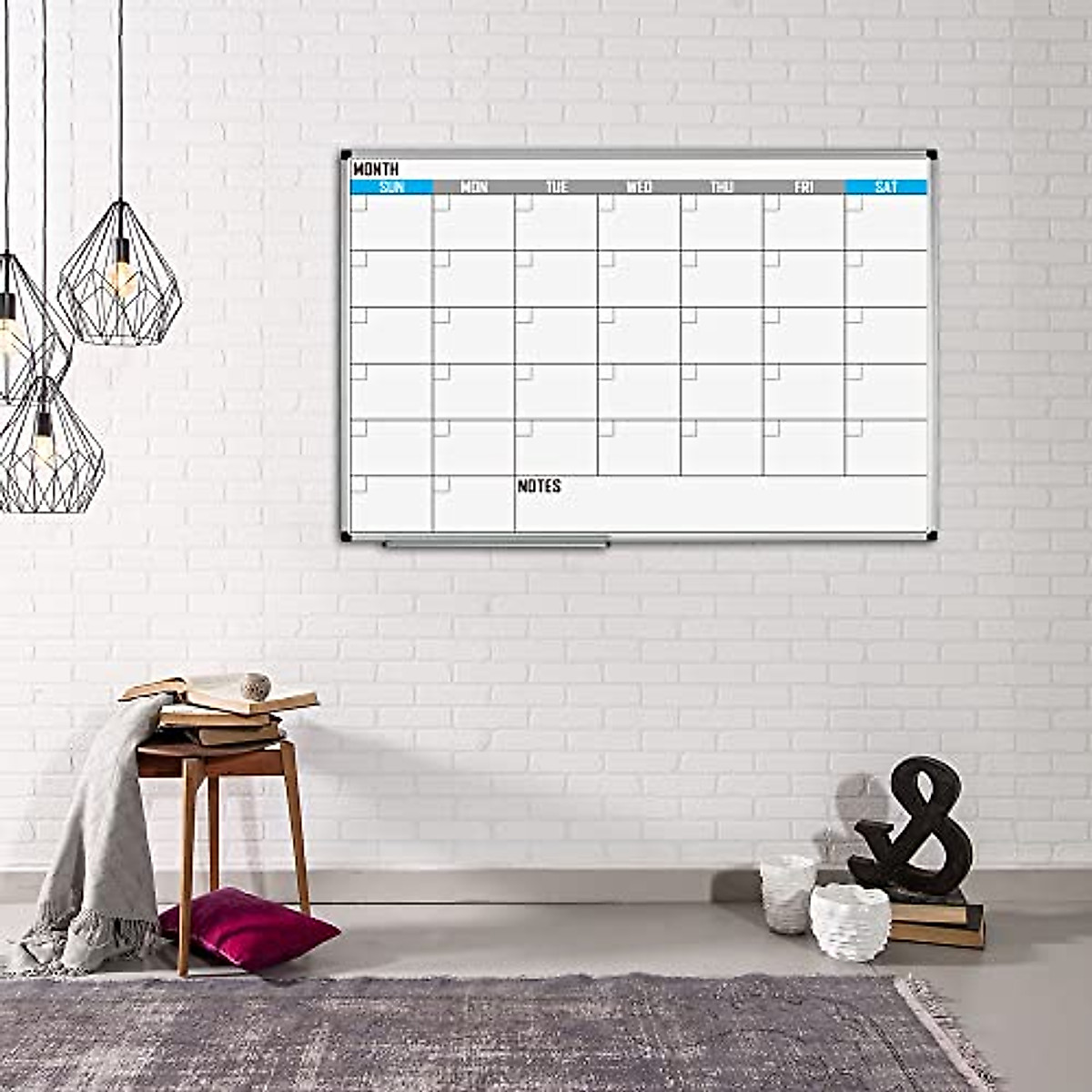 XBoard Magnetic Calendar Whiteboard 48" x 32" - Monthly Calendar Dry Erase Board, White Board + Colorful Calendar Board, Silver Aluminium Framed Monthly Planning Board