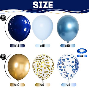 Navy Blue Gold Balloon, 60 Packs 12 Inch Metallic Blue and Macaron Blue Balloons with Metallic Gold Confetti Balloons for Birthday Party Decorations, Wedding, Bridal Shower, Baby Shower, Graduate