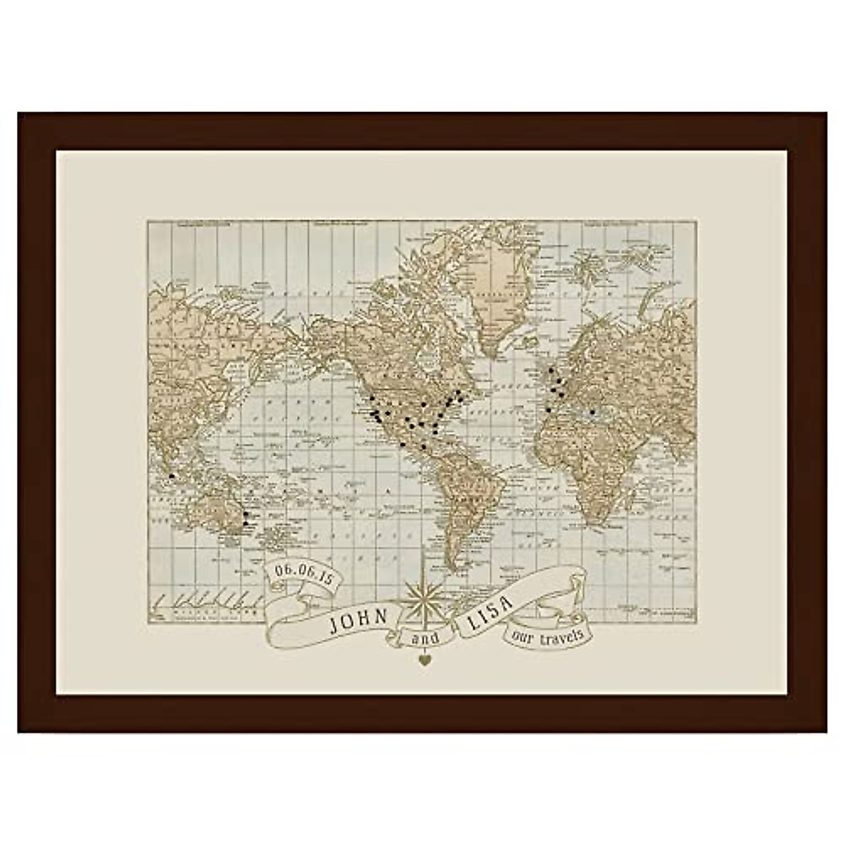 Personalized Wedding Anniversary Push Pin World Map