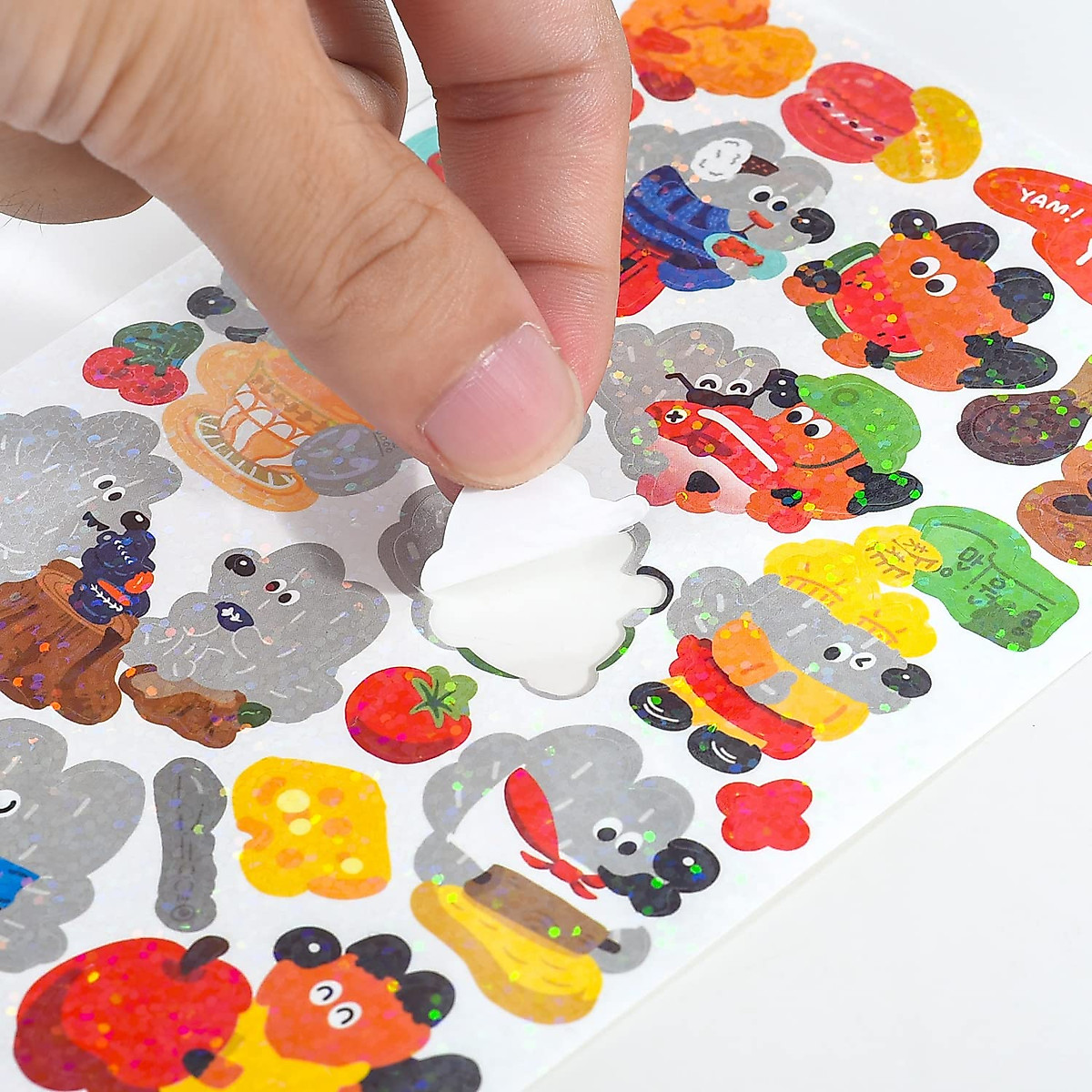 gomtyea Cute Scrapbook Stickers,Kawaii Laser Rabbit Bear Cat Animal Waterproof Bling Photo Decoration Sticker Decal Packs for Phone Case,Laptop,Aesthetic Stickers for Kids,Teens,Adults,8 Sheets