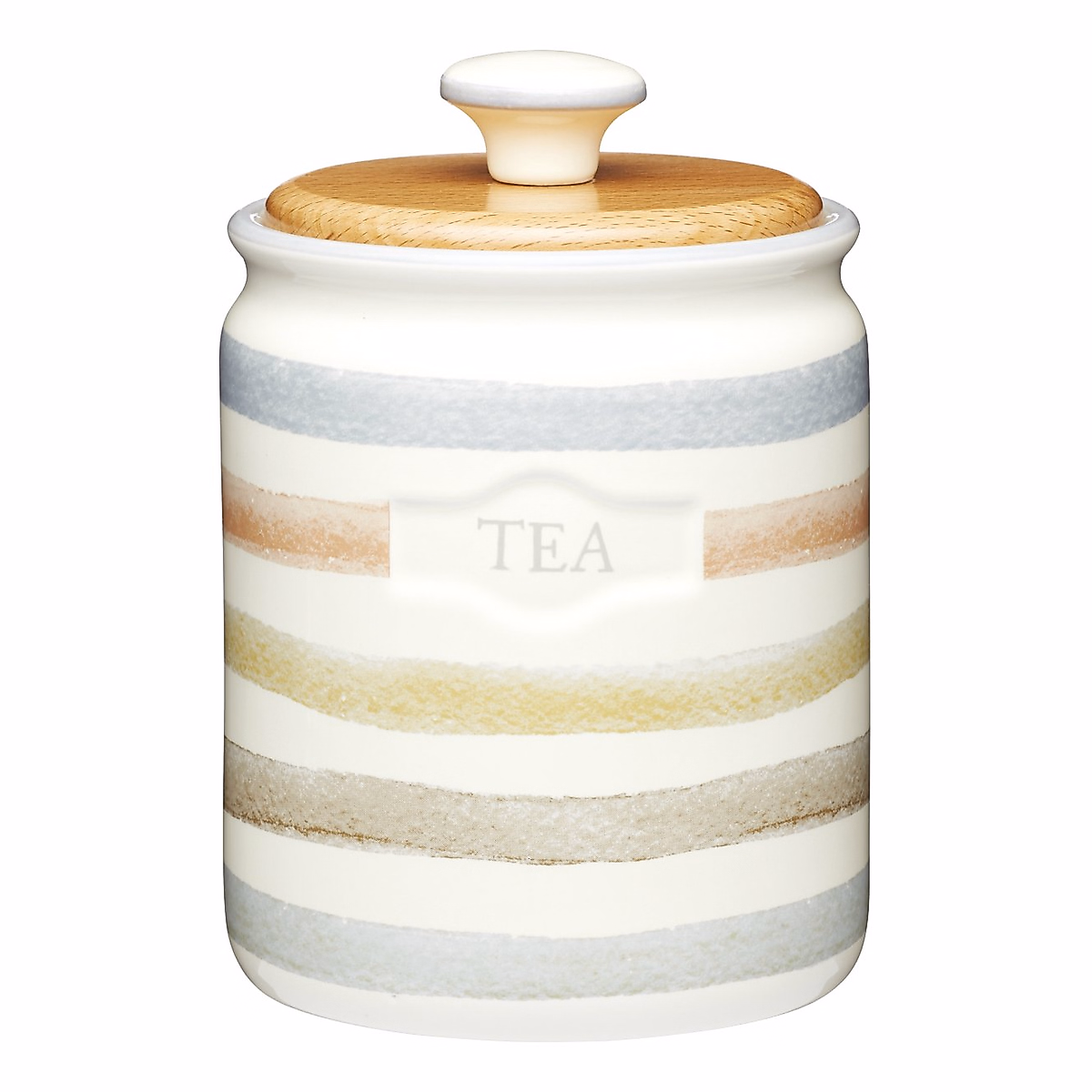 KitchenCraft Classic Collection Striped Ceramic Tea Caddy, 800 ml (28 fl oz) - Cream