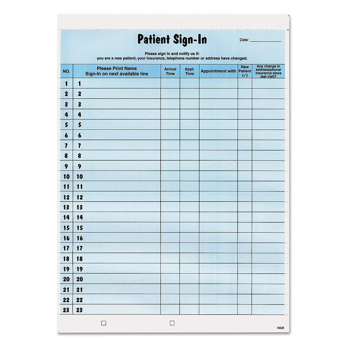 Tabbies 14531 Patient Sign-in Label Forms, 8 1/2 x 11 5/8, 125 Sheets/Pack, Blue