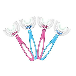 4 Piece Rounded U-Shaped Toothbrush for Kids- Soft and Gentle Silicone Material-Great and Gentle for Children's Teeth- Manual Brush- Teeth Cleaning Product- Easy to use, Pink and Blue