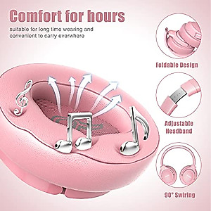 Bluetooth Wireless Headphones Over Ear,BERIBES 65H Playtime and 6 EQ Music Modes with Microphone, HiFi Stereo Foldable Lightweight Headset, Deep Bass for Home Office Cellphone PC Etc.(Pink)