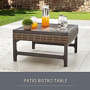 LOKATSE HOME Outdoor Patio Dining Square Bistro Coffee Side Slatted Metal Steel Wicker Frame Aluminum Plastic Plate Furniture End Table for Garden Lawn Poolside, Grey