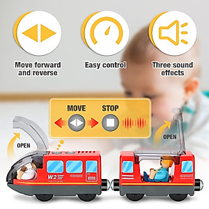 Battery Operated Train Set for Wooden Train Track (w/sound & Magnetic Connection), Powerful Engine Action Locomotive Train Set Fits Brio, Thomas, Chuggington Wooden Tracks, Train Toys for Toddlers 3Y+