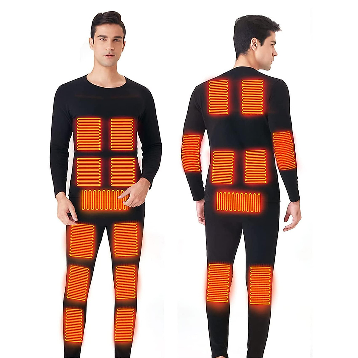 Nalog Thermal Underwear Set for Men Heated Underwear Set Winter Heating Baselayer for Outdoors Sports,M,Black