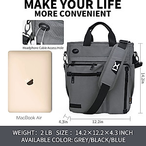 INOXTO Men’s Messenger Bag 3 in 1 Convertible Backpack Briefcase Bag Business Office Bag for Men, Laptop Shoulder Bag (Grey)