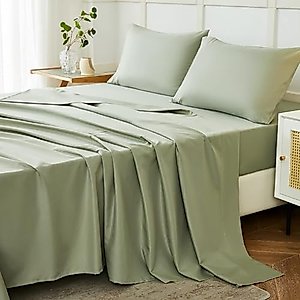 TASHMIA Bedding Queen Sheet Set 60"x 80" x 24" Deep Pocket 100% Egyptian Extra Long Staple Cotton 400 Thread Count & Silky Sateen Weave Hotal Collection Soft Luxury Bedding Sheets Silver Solid