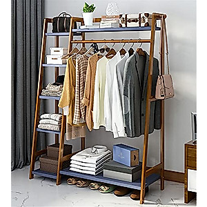 ZJDU Bamboo Clothes Hanging Rack,Portable Closet Organizer,Free Standing Closet Organizer,Heavy Duty Clothe Closet Storage with Shelves,for Bedroom Guest Room,80×40×140cm