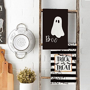 Artoid Mode Black Stripes Ghost Boo Halloween Kitchen Towels Dish Towels, 18x26 Inch Trick Or Treat Decoration Hand Towels Set of 2