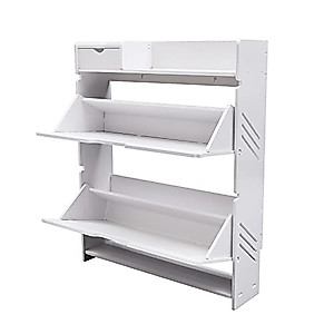 Modern Narrow White Flip Down Shoe Rack Shelf (2 Tiers)