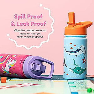 BOZ Kids Water Bottle for School with Straw Lid, Stainless Steel Insulated Water Bottle for Kids, Toddler Water Bottle, Leak Proof Water Bottle for Kids and Toddlers, 14 oz (414ml) (Unicorn)