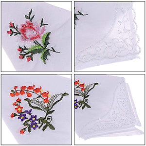 Olgaa 20pcs Women Floral Handkerchiefs Vintage Floral Embroidered Cotton Ladies Handkerchiefs, White, 28cmx28cm