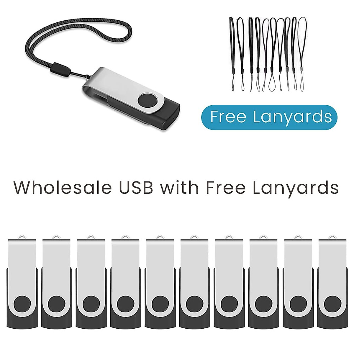 50 Pack Flash Drives 2GB with Lanyards, ABLAZE Premium USB 2.0 Thumb Drives Bulk USB Memory Stick 2GB Pendrive Jump Drive (2GB 50 Pack, Black)