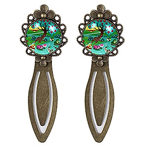 Vintage Bookmarks Page Holder with Crystal Glass Bookmark Gift Box Set for Students Teachers School Library, Cute Frog Dragonfly Duck Fish Apples Tree River