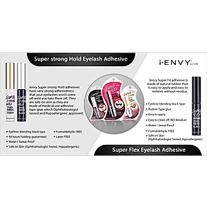 i-Envy by KISS Super Strong Hold Eyelash Adhesive, Waterproof Long-Lasting Strip Lash Glue, Natural-Looking Allergy & Latex Free with Brush Applicator (Clear & Black, Combo Pack)
