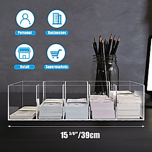 Mczxon Clear Cash Tray With 300 Currency Wrappers, Acrylic Money Organizer Storage Change Box Case - 5 Compartments
