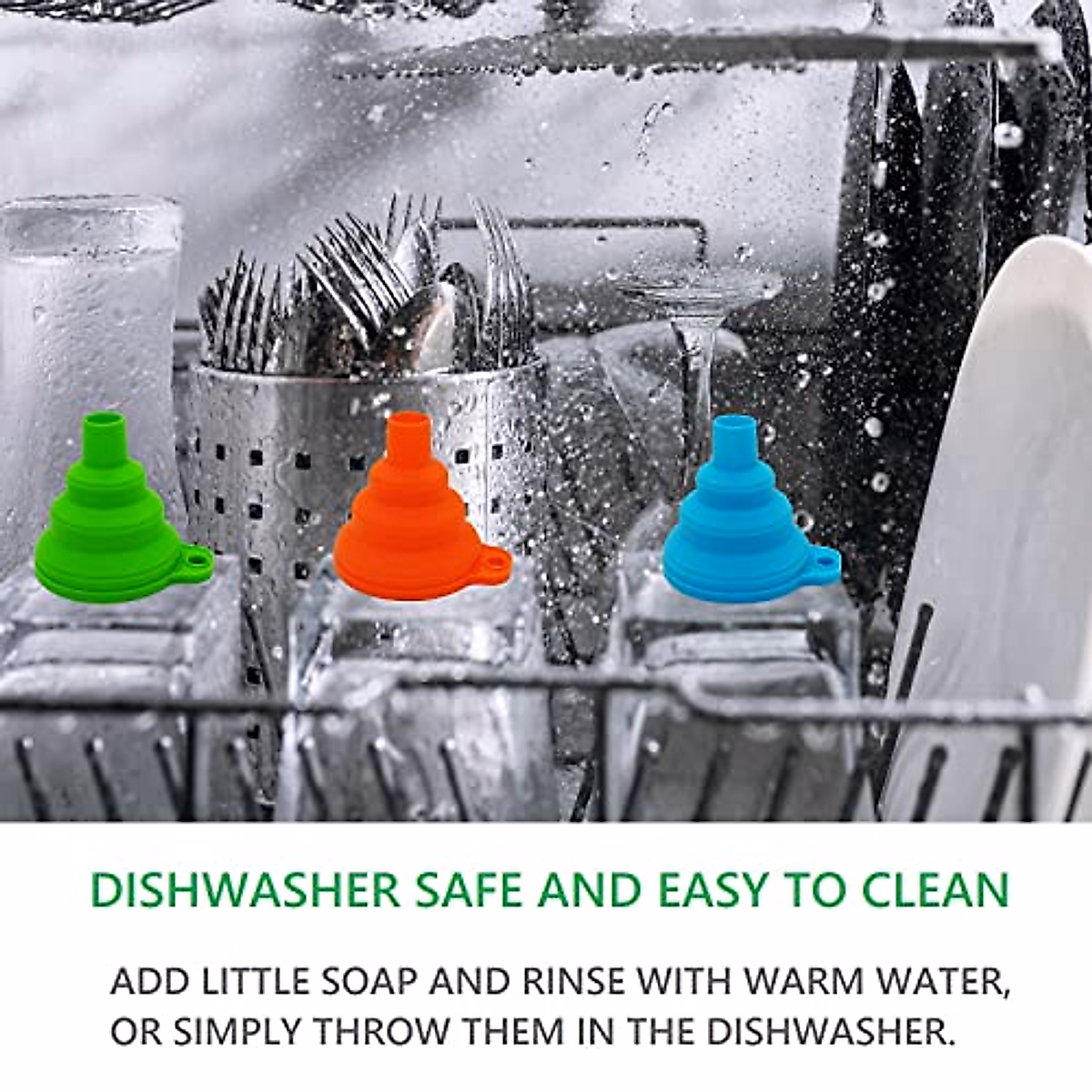 Funnels for Filling Bottles Set of 2, Food Grade Silicone Funnels for Kitchen Use. Small Collapsible Kitchen Funnel. Foldable Mini Funnels for Water Bottle Filling Liquid Powder Transfer (Blue)