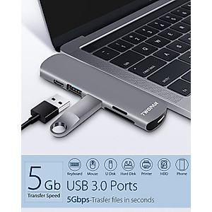 TWOPAN USB C Hub for MacBook Pro/Air M1 M2 M3, 6-in-1 Multiport Adapter with 4K HDMI, Thunderbolt 3, USB 3.0 Data Ports, SD & Micro SD Card Reader