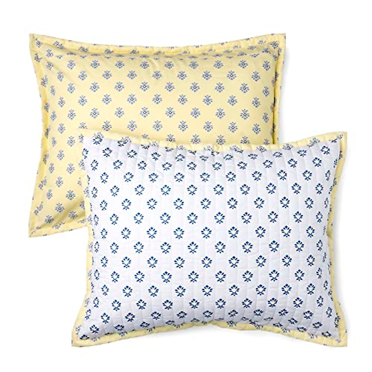 MARTHA STEWART Naomi Yellow Queen Quilt Set - 3 Piece, 100% Cotton Bedspread, Reversible, Cool, Crisp Percale Weave, Soft & Printed Lightweight Quilt, Summer Bedding, 1 Quilt, 2 Pillow Shams