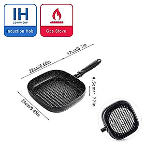 9in Aluminum Non-Stick Square Grill Pan Steak Fry Pans Multi-Function Snowflake Striped Frying Pan