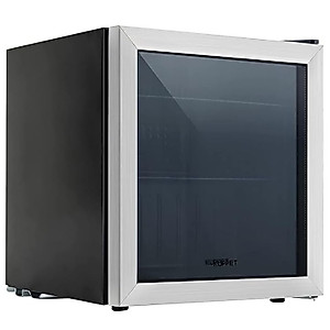 muhub 65 Can Beverage Cooler and Refrigerator, Mini Fridge with Glass Door and Adjustable Removable Shelves,Stainless Steel, for Home, Office or Bar(1.6 Cu.Ft.)