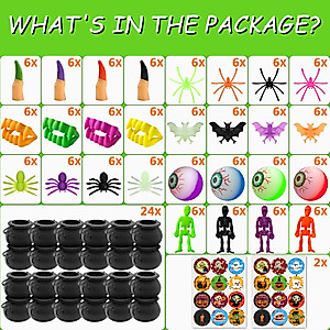SURCVIO 168 PCS Halloween Party Favors 24 Pack Prefilled Small Plastic Witch Cauldron Halloween Toys in Bulk Halloween Prizes Gifts Miniatures for Kids Trick or Treat