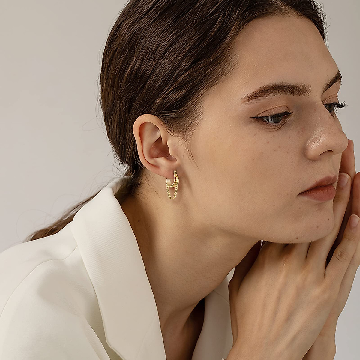 Ritach 925 Sterling Silver Small Huggie Hoop Earrings for Women Trendy 14K Gold Plated Chain Hoop Flower Dangle Drop Earrings