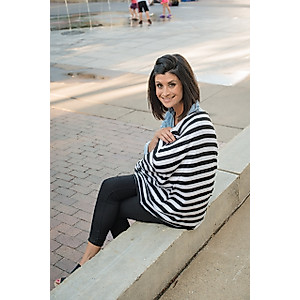 Premium Baby Car Seat Cover Set By Ike & Leo - Multipurpose Stretchy Baby Cart Canopy -Breastfeeding Cover - Lightweight & Breathable - Black & White Classic Stripes Design - Bonus Bamboo Nursing Pads