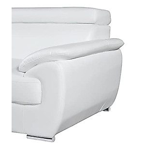 Blackjack Furniture 4571 Veal Collection 2 Piece Genuine Leather Sofa Set for Living Room, Modern Couch and Loveseat with Lumbar Support and Large Adjustable Headrests, 2+3 Seater, White