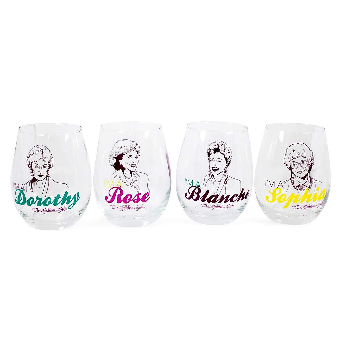 Silver Buffalo The Golden Girls Stemless Wine Glass Collectible Set of 4 | Each Holds 20 Ounces