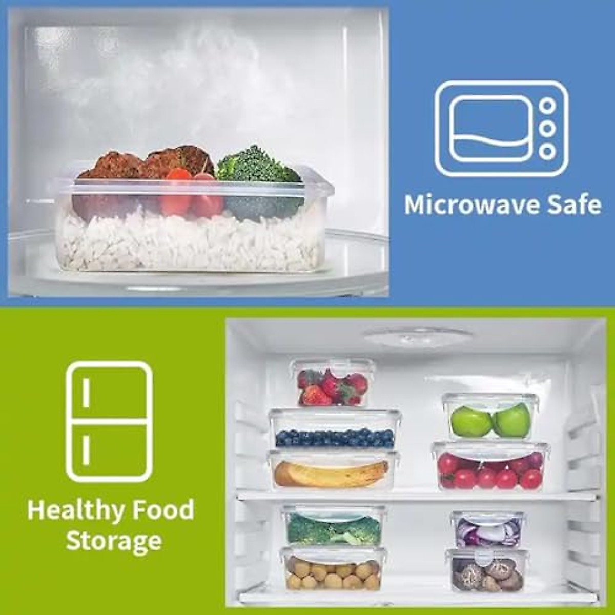 Freezer Microwave BPA Free Airtight - 16 Food Storage Containers - 16 Container Set Medium Kitchen Microwave Refrigerator Plastic with Easy Snap Lids