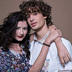 Top Plaza Men Women 8mm Lava Rock Stone Aromatherapy Essential Oil Diffuser Bracelet Braided Rope Natural Stone Yoga Beads Bracelets - Black Agate Onyx