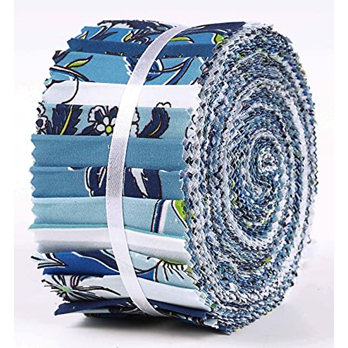Soimoi 40Pcs Block Print Cotton Precut Fabrics for Quilting Craft Strips 2.5x42inches Jelly Roll - Blue