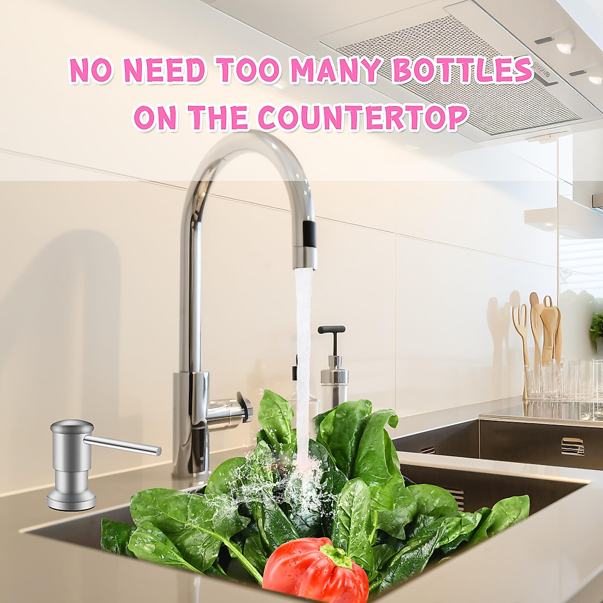 Sink Soap Dispenser, OHiHi Kitchen Sink Soap Dispenser with 47" Extension Tube, Wide Pump Head Base, No Water Leaking, No Need to Fill The Little Bottle Again, Brushed Nickel