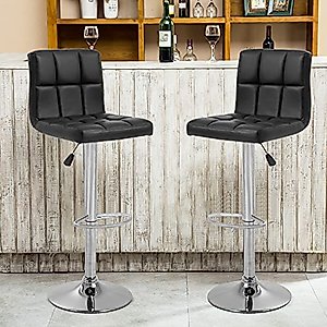 OffiClever Modern Bar Stool Set of 2 Counter Height Barstools Heigh Adjustable Swivel Bar Stool PU Leather Bar Chairs Home Kitchen Stools Hydraulic Dining Room Chairs, Black