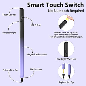 Stylus Pen for iPad 2018-2023, 15mins Fast Charge Apple Pencil for iPad 9th&10th Generation, Apple iPad Pro 11&12.9", iPad 8/7/6th Gen, iPad Air 3rd/4/5th Gen, iPad Mini 5/6th Gen (Black Purple)