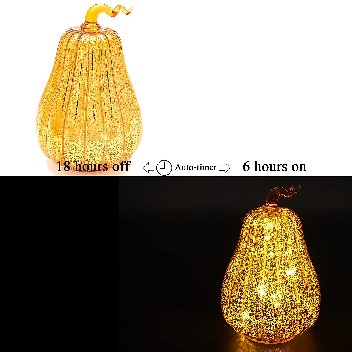 Osfvn Mercury Glass Pumpkins Light Timer Operated 8 inches Table Centerpiece Fall Autumn Decorations Halloween Thanksgiving Pumpkin Decor