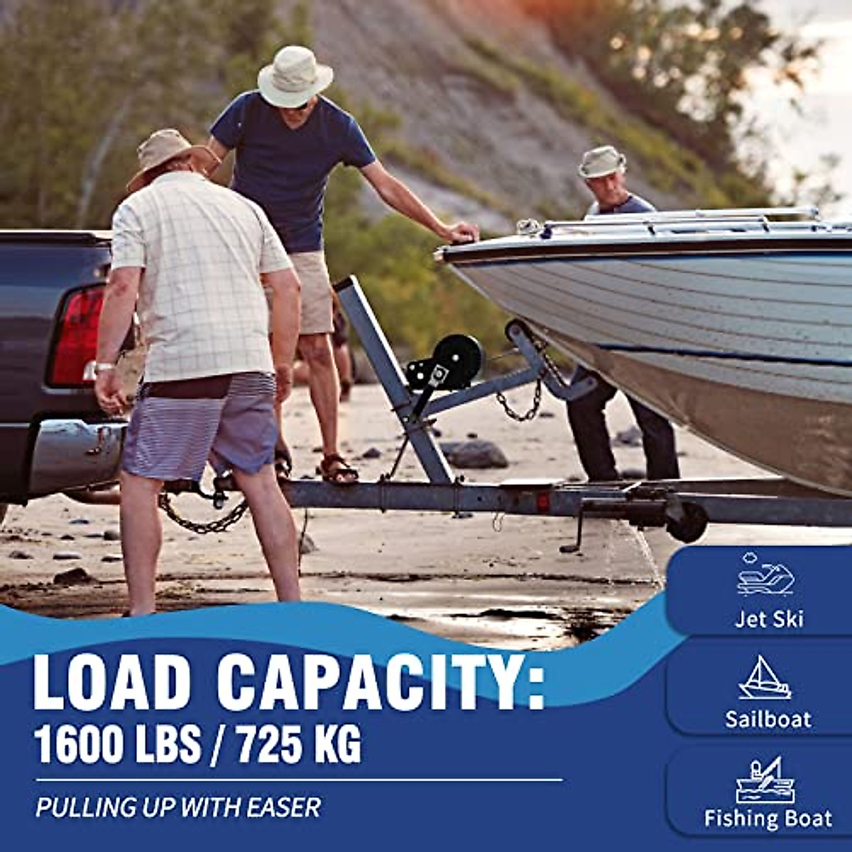 SPARKWHIZ Boat Trailer Winch Hand Winch 1600lbs Heavy Duty Hook with 26ft Polyester Strap Hand Crank Winch, Two Way Ratchet Manual Winch for Trailer Marine Boat ATV