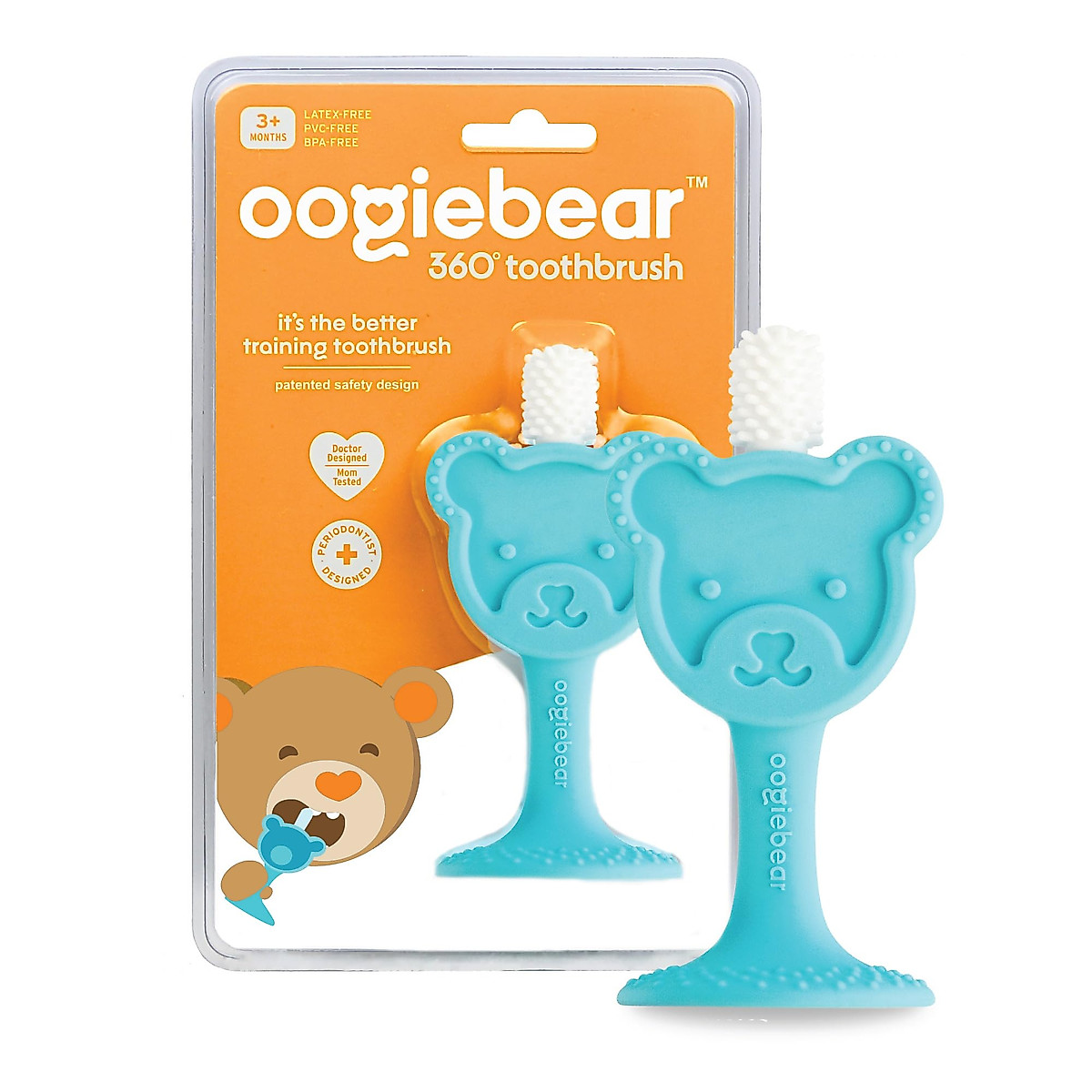 oogiebear Infant-to-Toddler Training Teether Toothbrush - 0-2 Years - 360° Soft Silicone, Promotes Safe Brushing, Baby & Kids Health - Teddy Bear Design Oral Care - 1 Unit
