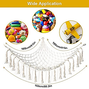 Auksay Stuffed Animal Net or Hammock with Star Light,Plush Toy Triangle Hanging Storage Net,Stuffed Animal Storage Stand with Hooks,Hanging Storage Net for Kids Room Decoration Girl Plush Toys-White